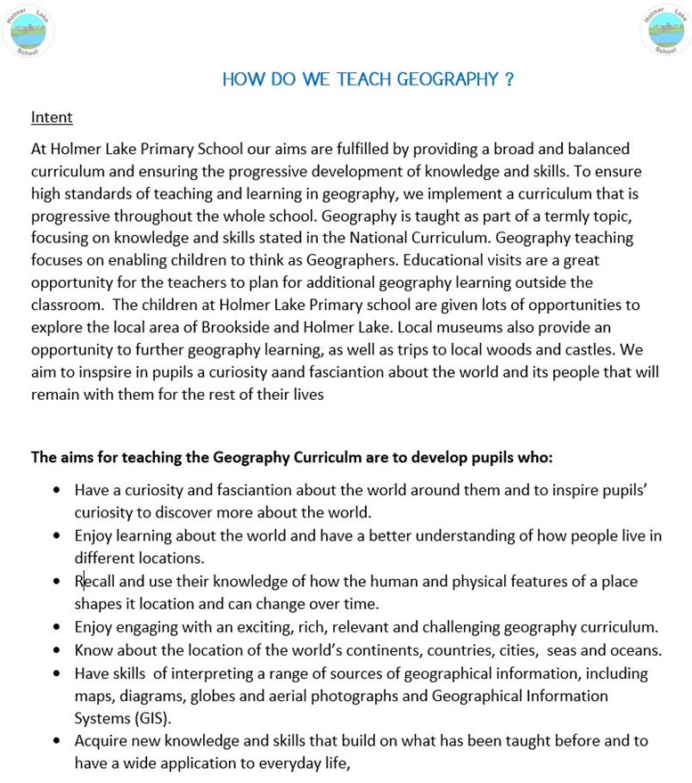 Geography | Holmer Lake Primary School
