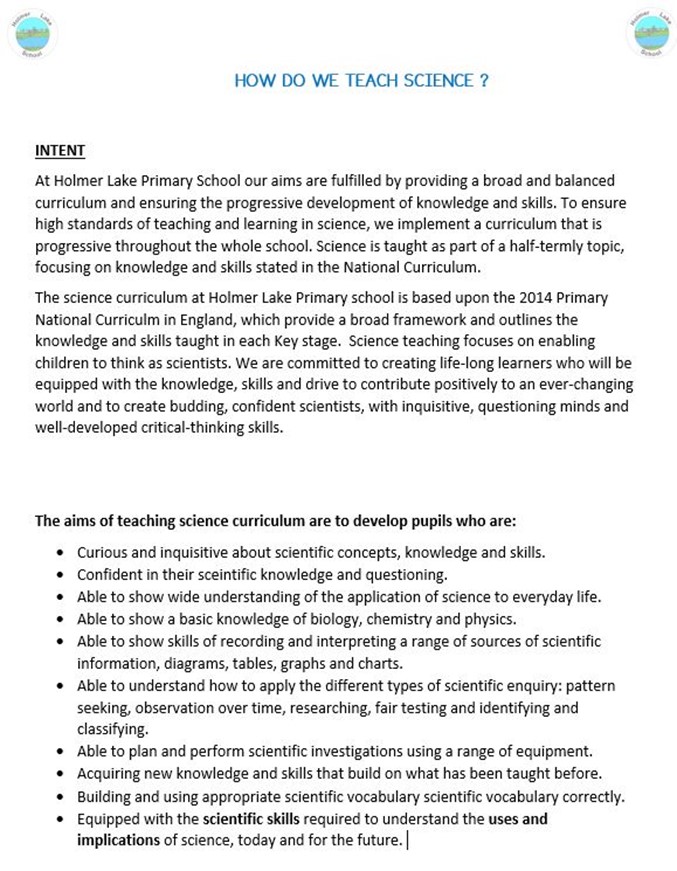 Science | Holmer Lake Primary School